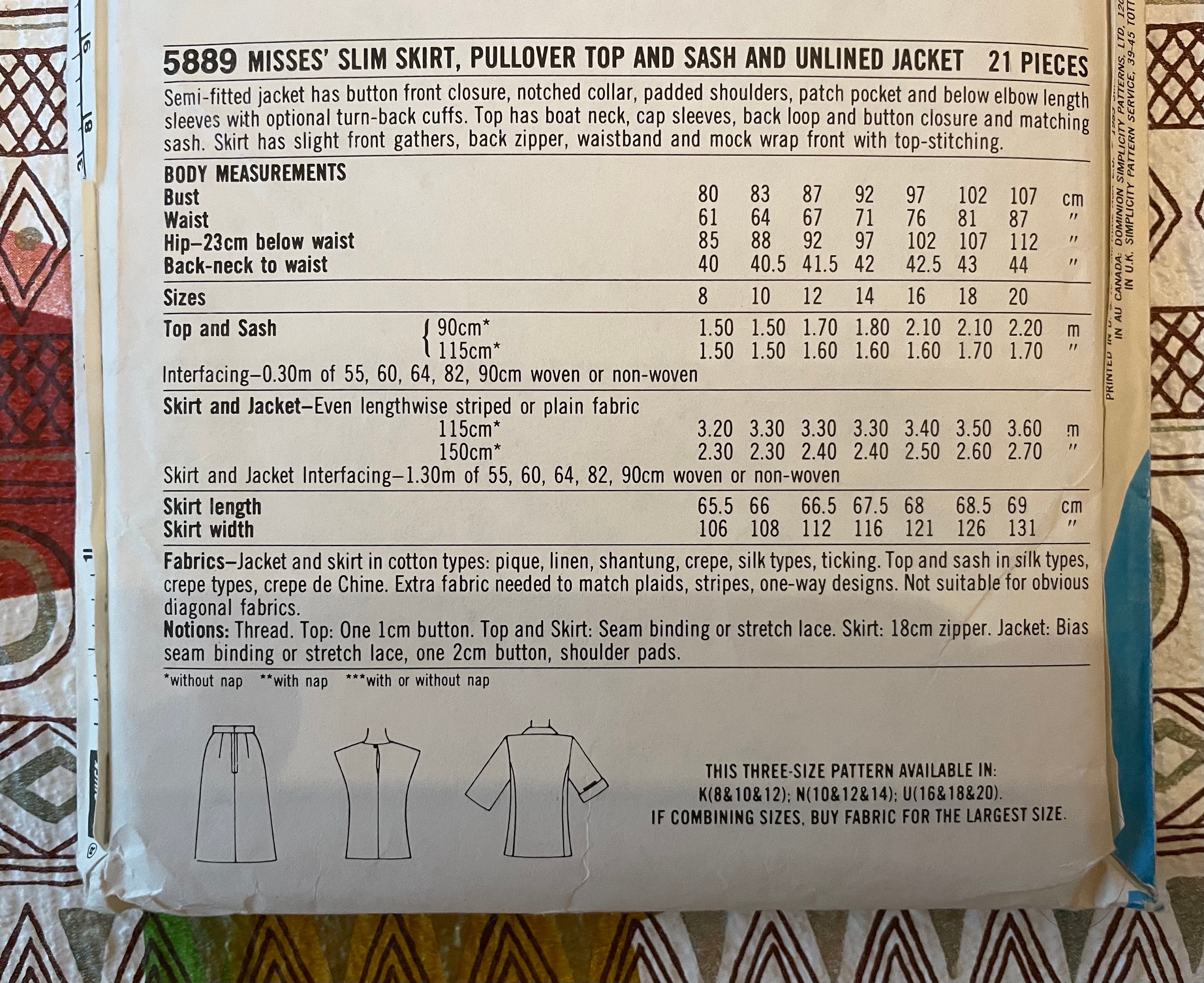 Vintage 1983 Simplicity ESP Sewing Pattern 5889 Misses' Slim Skirt ...