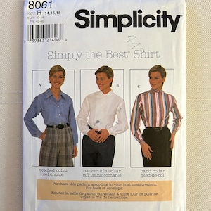 Vintage 1998 Simplicity Pattern 8061 Misses' Button-down Shirt Size 14 ...