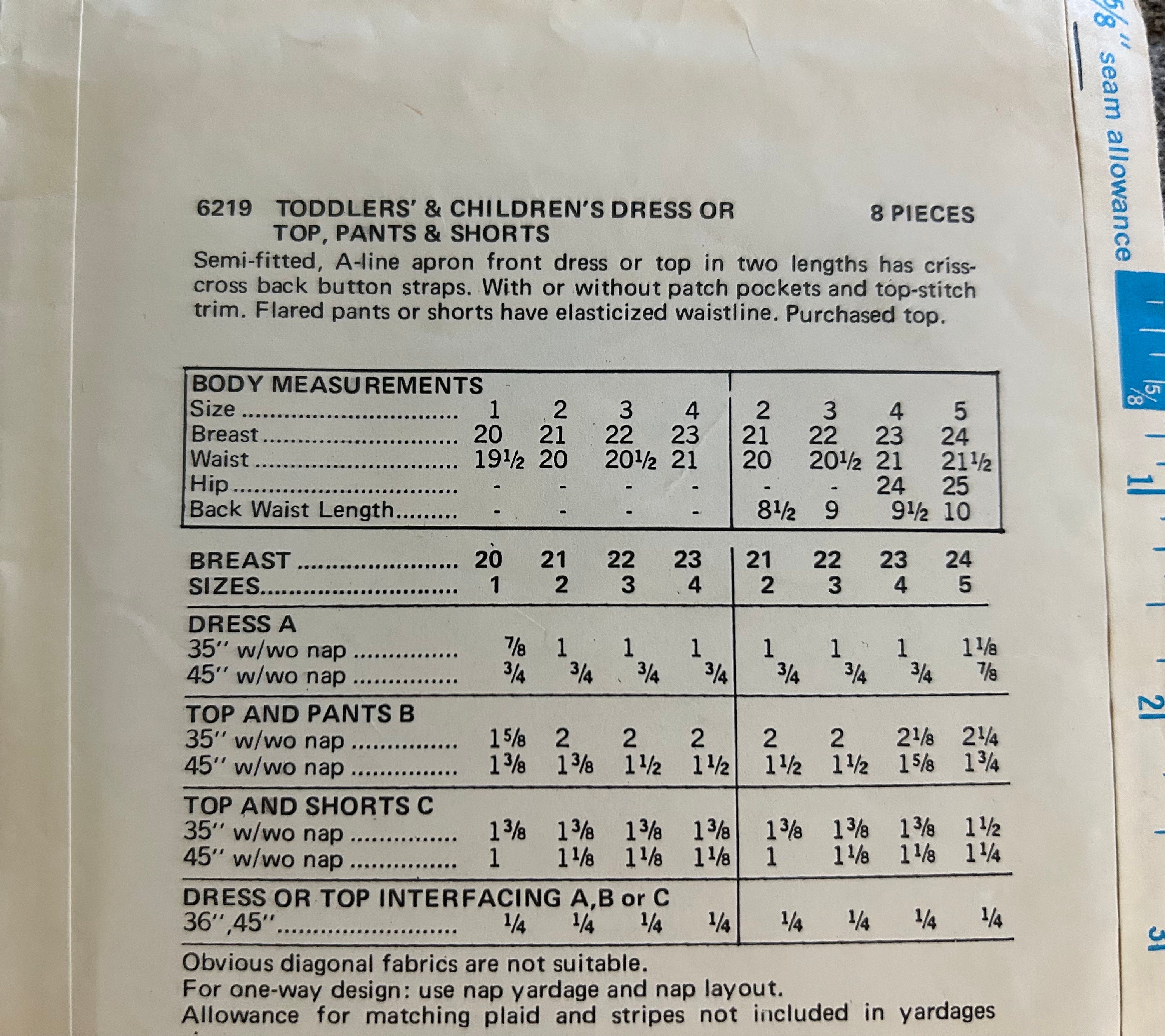 Vintage 1971 Butterick Sewing Pattern 6219 Toddlers Dress or Top, Pants ...