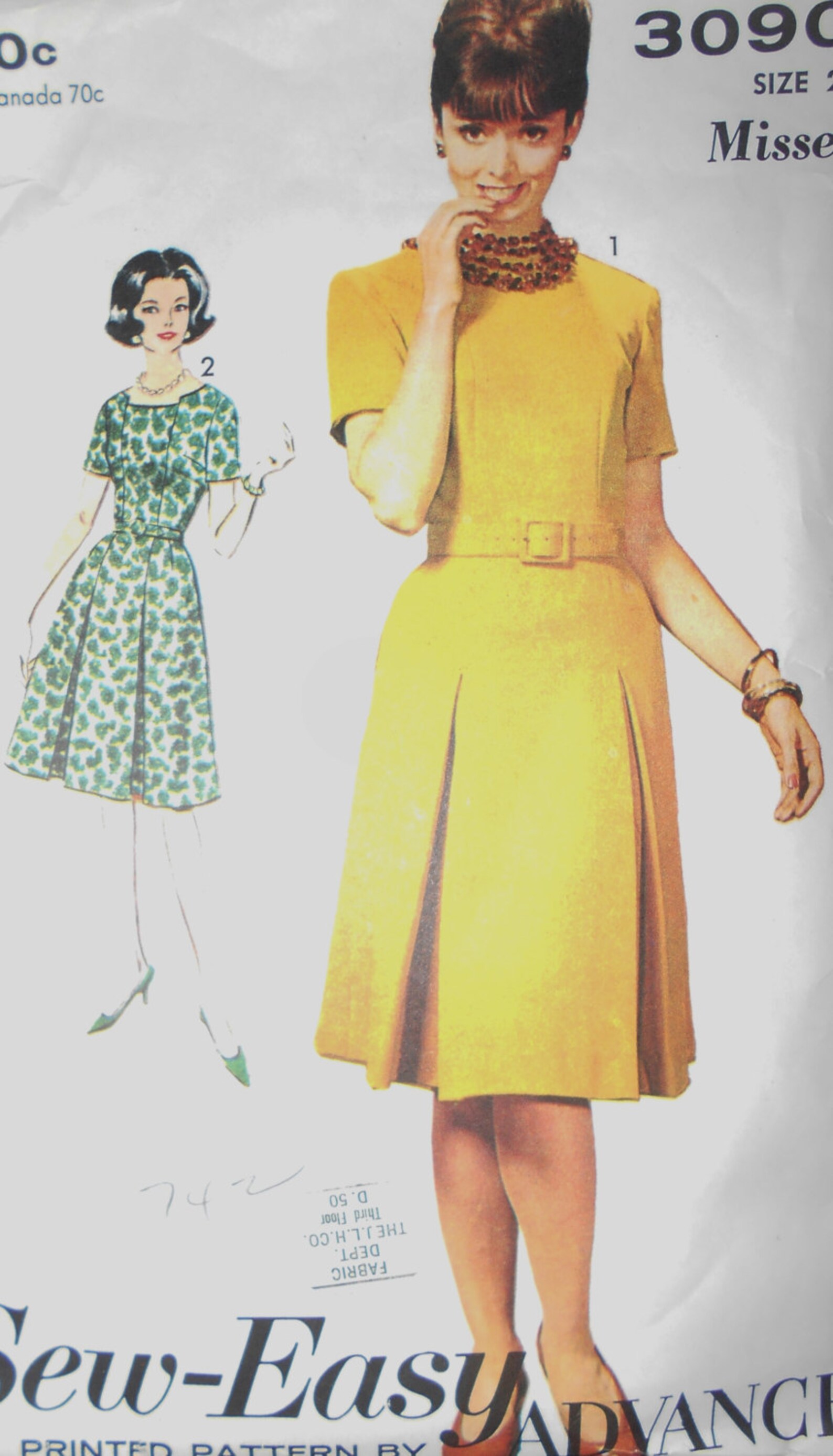 Vintage 1963 Sew-easy Advance Sewing Pattern 3090 Misses' Dress W/ 2 ...