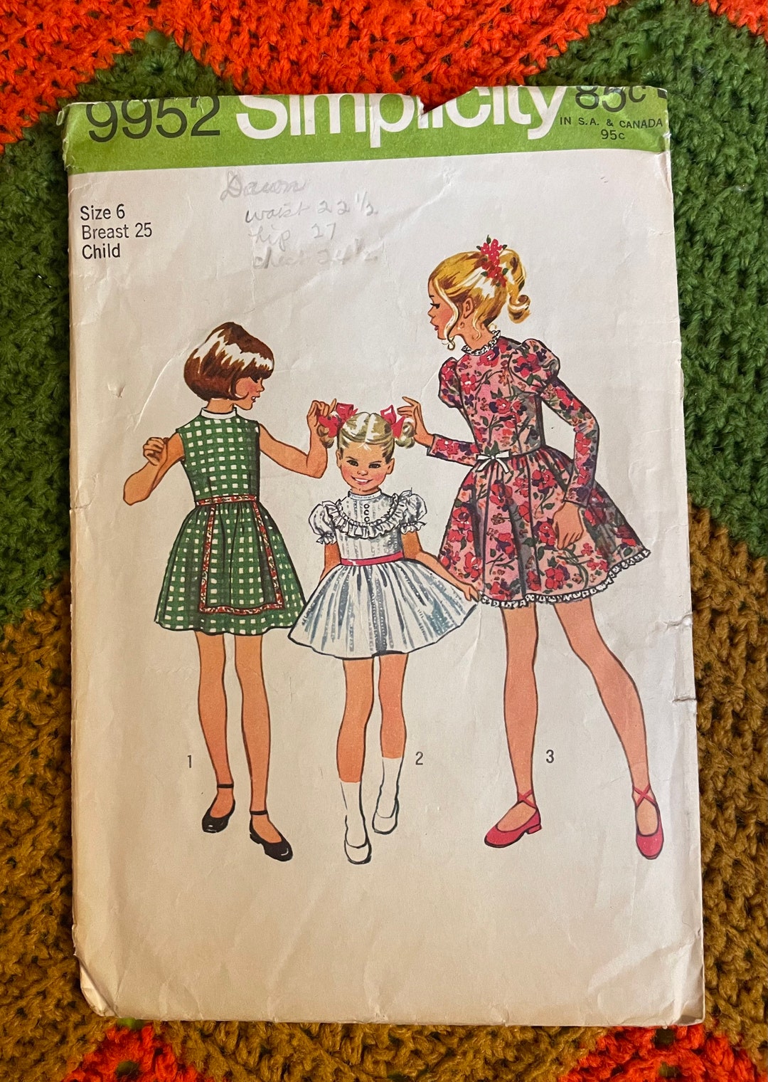 Vintage 1972 Simplicity Pattern 9952 Girls' Dress With Sleeve Interest ...