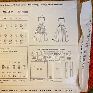 Vintage 1953 Mccall's Pattern #9637 Misses' Sleeveless Party Dress in 2 ...