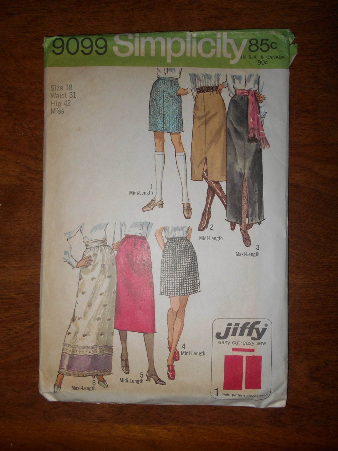 Vintage 1970 Simplicity Sewing Pattern 9099 Misses' Mini, Midi or Maxi ...