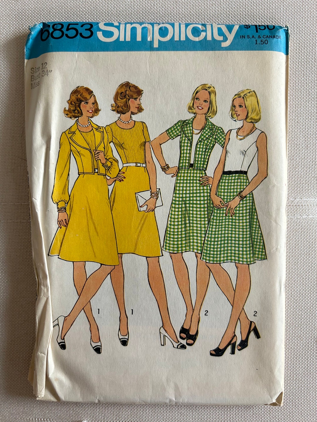 Vintage 1974 Simplicity Pattern 6853 Misses’ Dress & Unlined Cropped ...