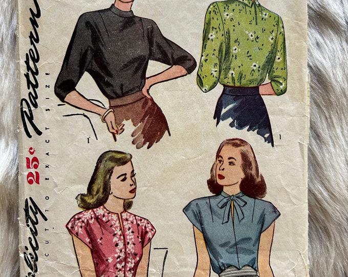 Vintage 1945 Simplicity Sewing Pattern 1403 Misses' Blouses Size 16 ...