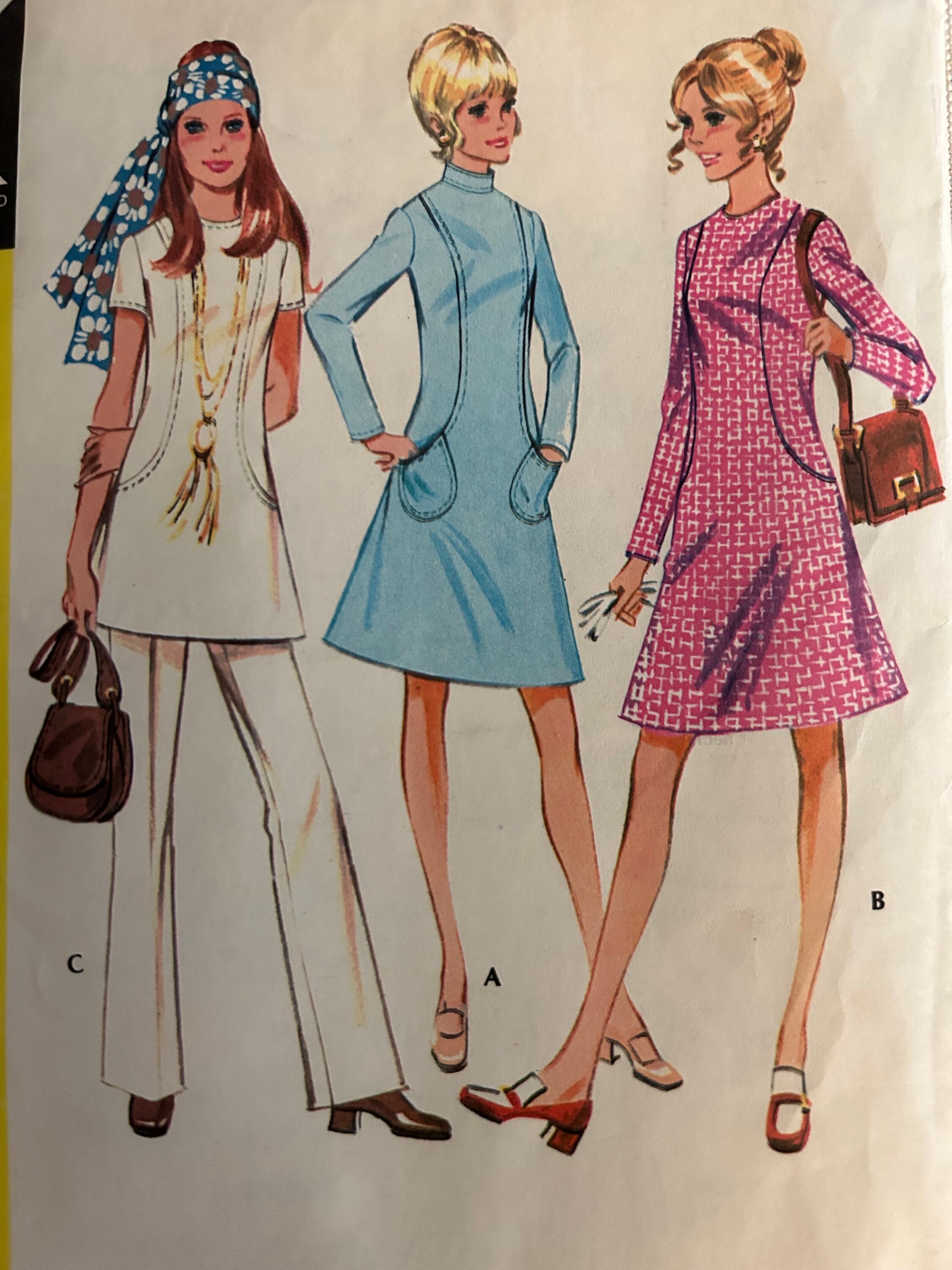 Vintage 1970 Mccall’s Sewing Pattern 2593 Misses’ Dress or Top & Side ...