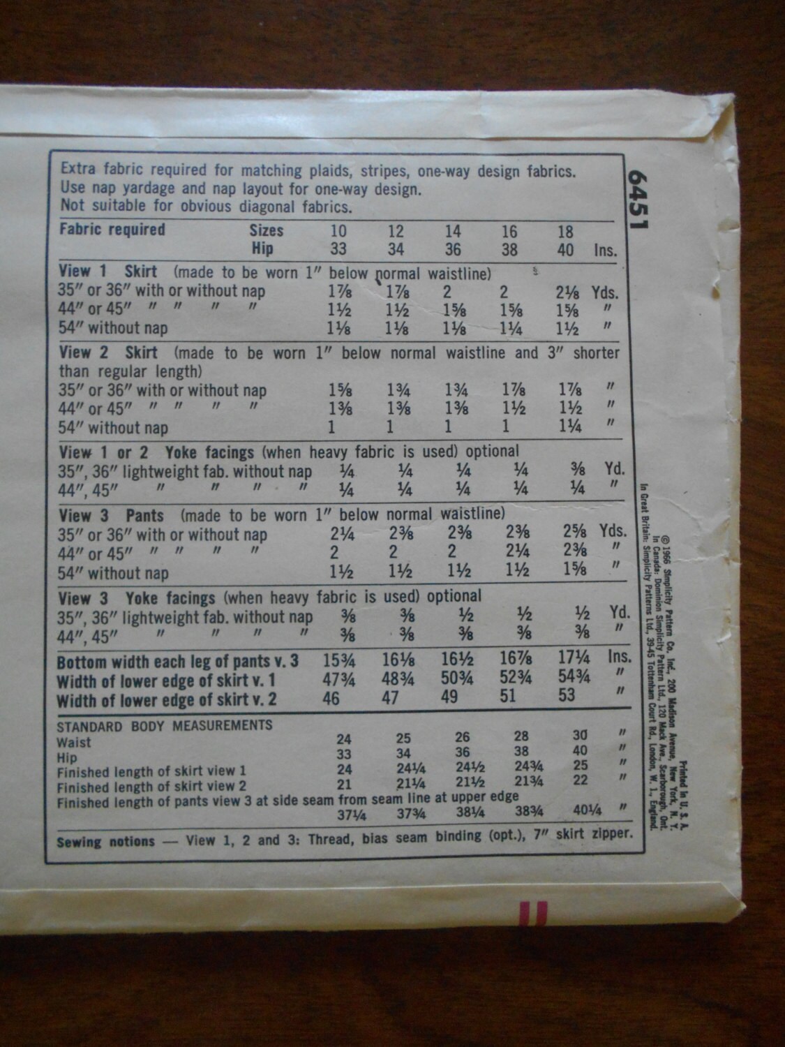 Vintage 1966 Simplicity Sewing Pattern 6451 Misses' Hip - Etsy