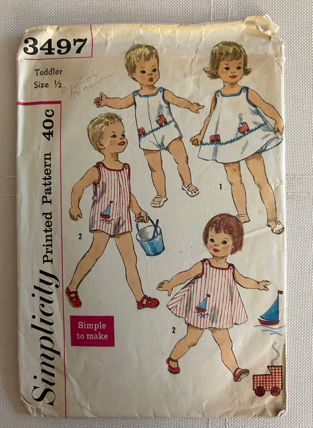 Vintage 1960 Simplicity Sewing Pattern 3497 Toddlers' Panties, Dress ...