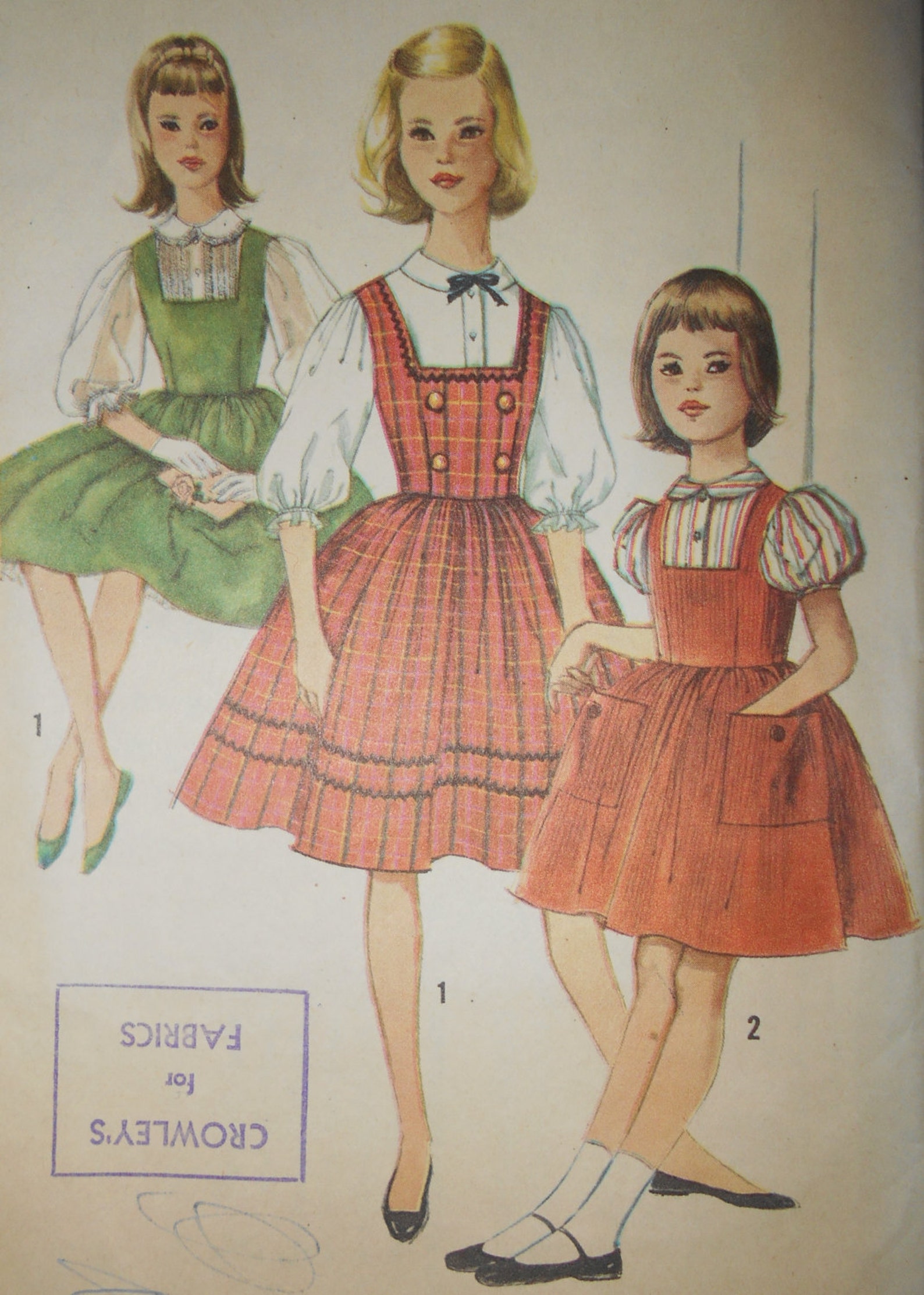 1960 Simplicity Sewing Pattern # 3608 Girls' Puffy Sleeve Blouse & Full ...