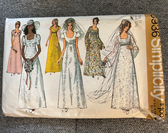 Vintage 1972 Simplicity Sewing Pattern 9936 Misses' Wedding ...