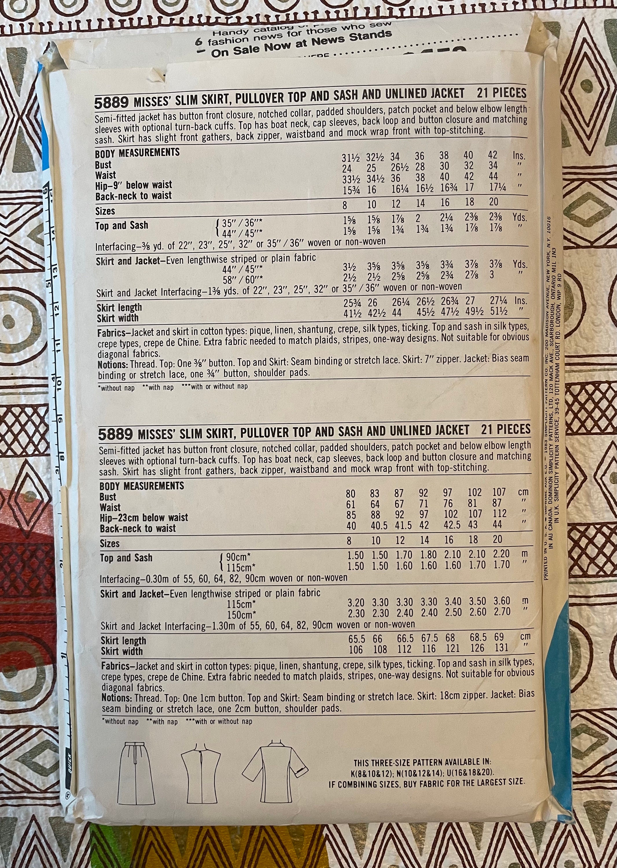 Vintage 1983 Simplicity ESP Sewing Pattern 5889 Misses' Slim Skirt ...