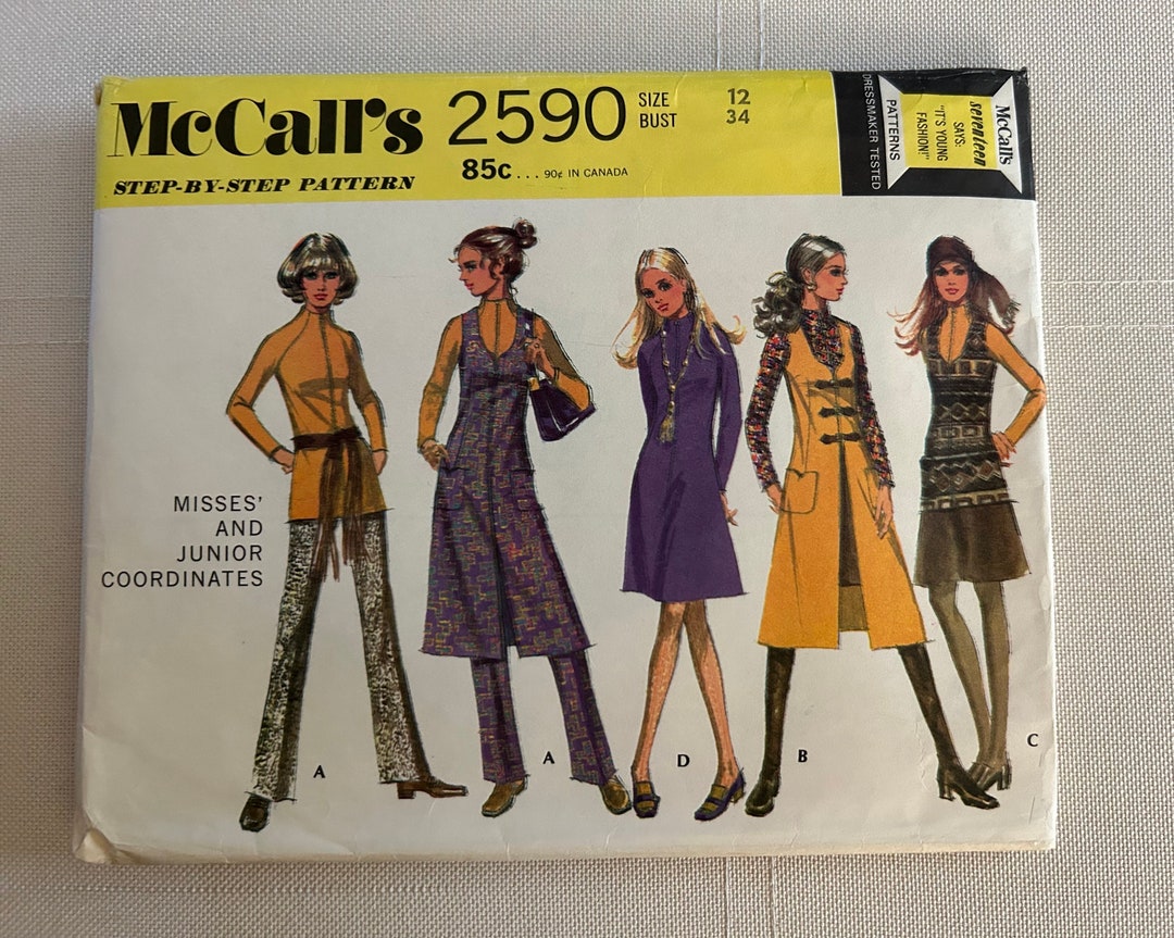 Vintage 1970 Mccall’s Pattern 2590 Misses’ Pants, Skirt, High-neck ...