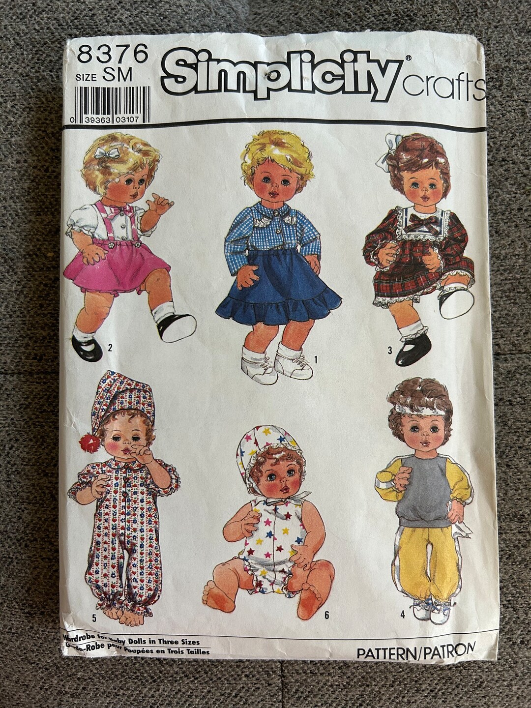Vintage 1987 Simplicity Sewing Pattern 8376 Wardrobe for Baby Dolls in ...
