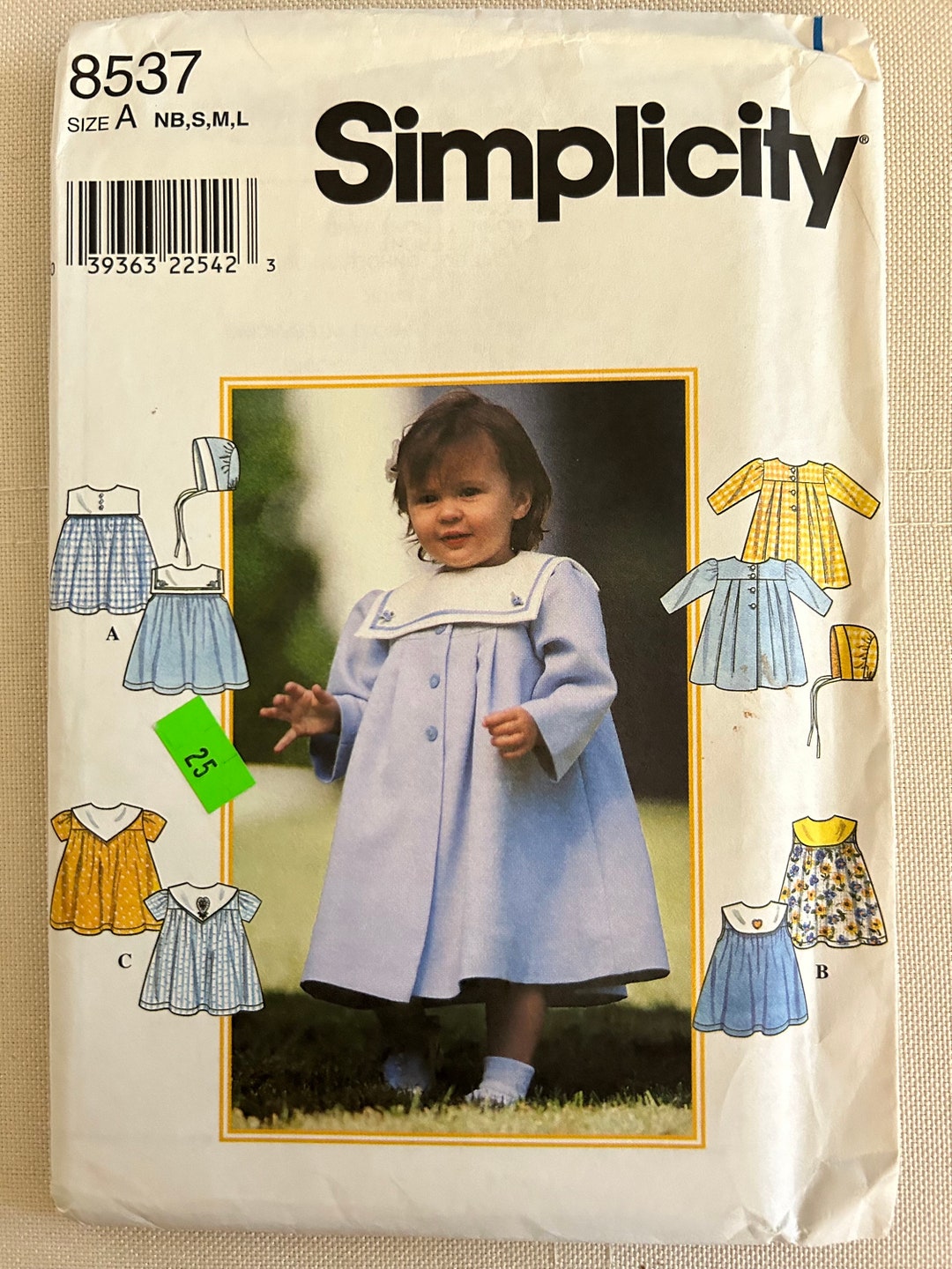 Vintage 1998 Simplicity Sewing Pattern 8537 Babies Dress, Coat & Bonnet ...