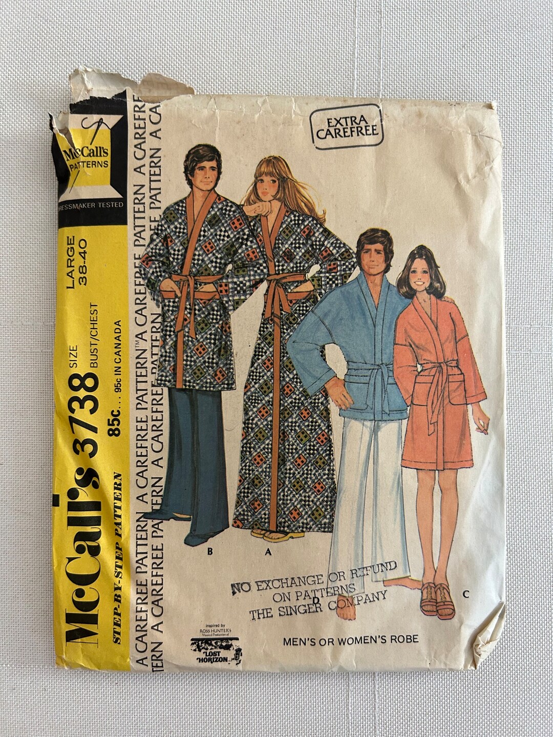 Vintage 1973 Mccall’s Sewing Pattern 3738 Men’s or Women’s Robe Unisex ...