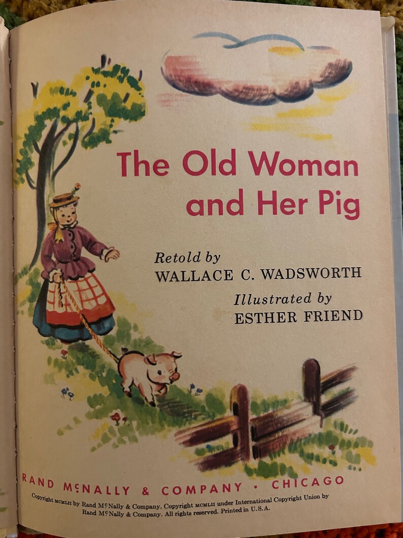 Vintage 1952 the Old Woman and Her Pig A Rand Mcnally Elf Book Children ...