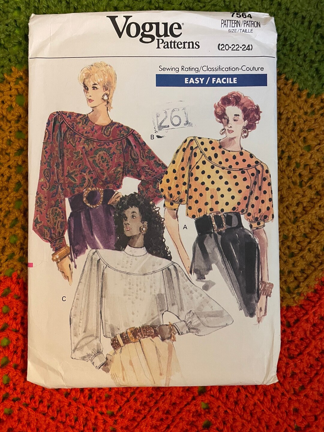 Vintage 1989 Vogue Sewing Pattern 7564 Misses' Plus Size Blouse With ...