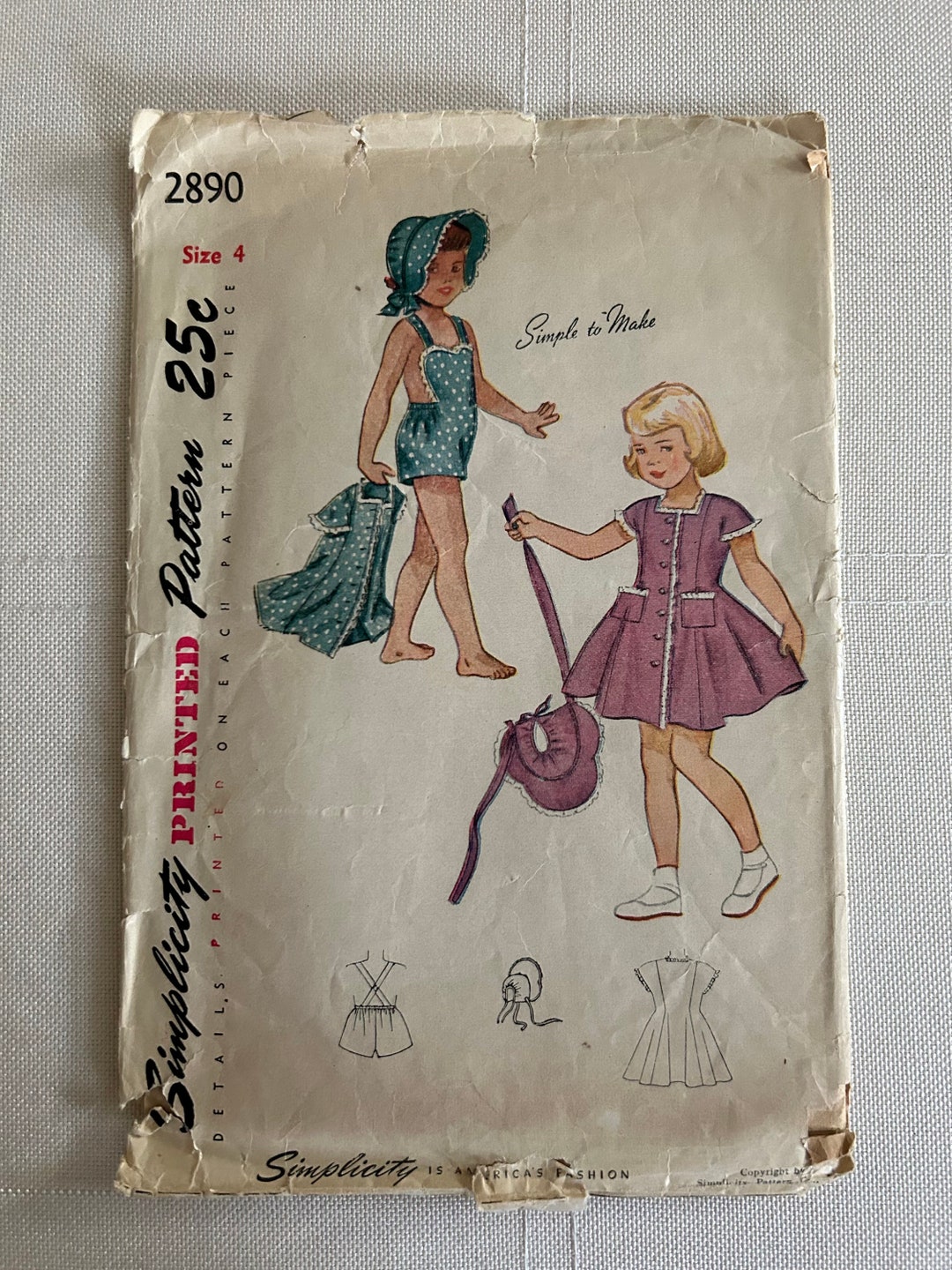 Vintage 1949 Simplicity Sewing Pattern 2890 Child’s Playsuit, Dress ...