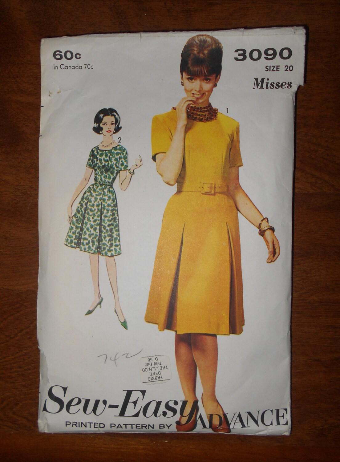 Vintage 1963 Sew-easy Advance Sewing Pattern 3090 Misses' Dress W/ 2 ...