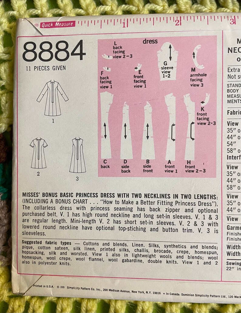 Vintage 1970 Simplicity Sewing Pattern # 8884 Misses' Princess Dress ...