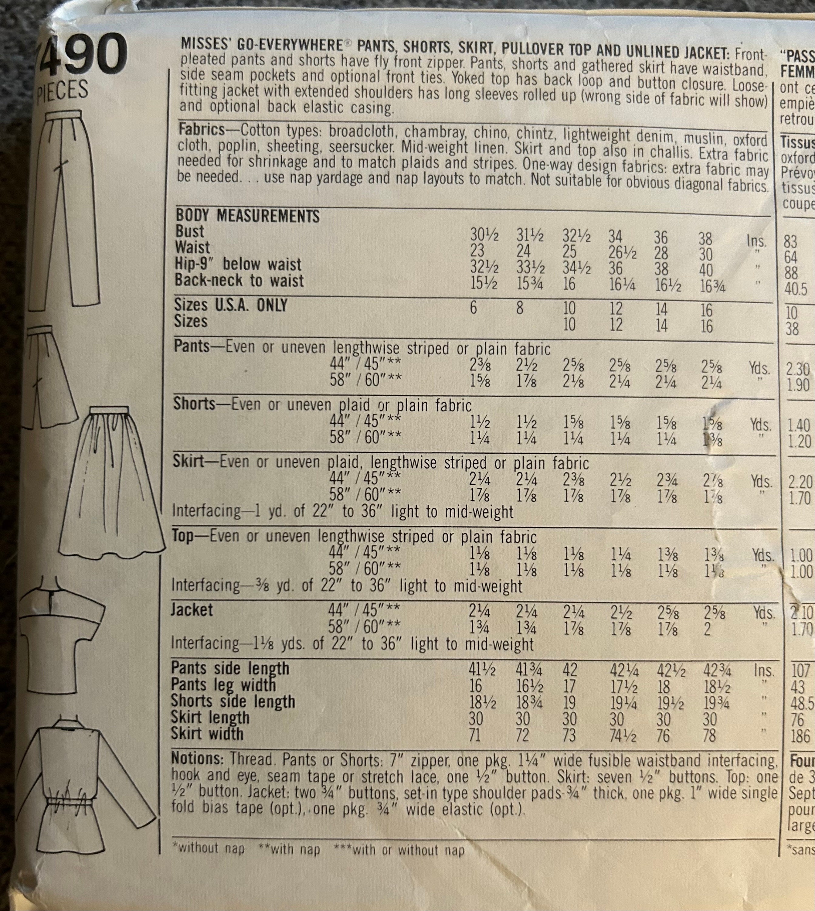 Vintage 1986 Simplicity Sewing Pattern 7490 Misses' Go Everywhere Pants ...