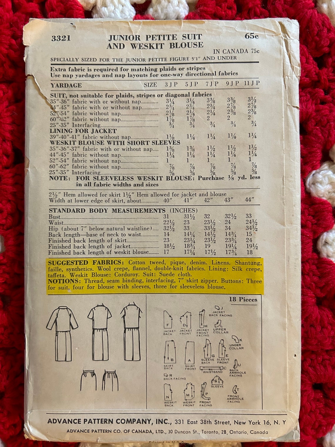 Vintage Early 1960's Sew-easy Advance Sewing Pattern 3321 Junior Petite ...