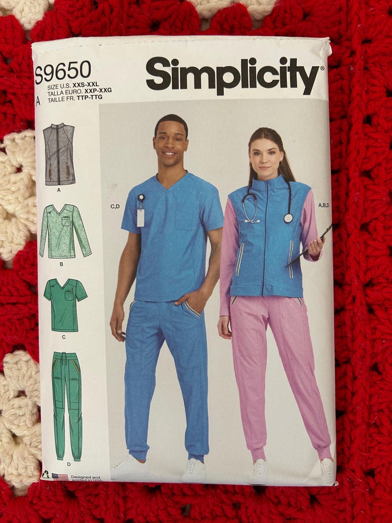 Vintage 2022 Simplicity Sewing Pattern S9650 Unisex Knit Scrubs Women's ...