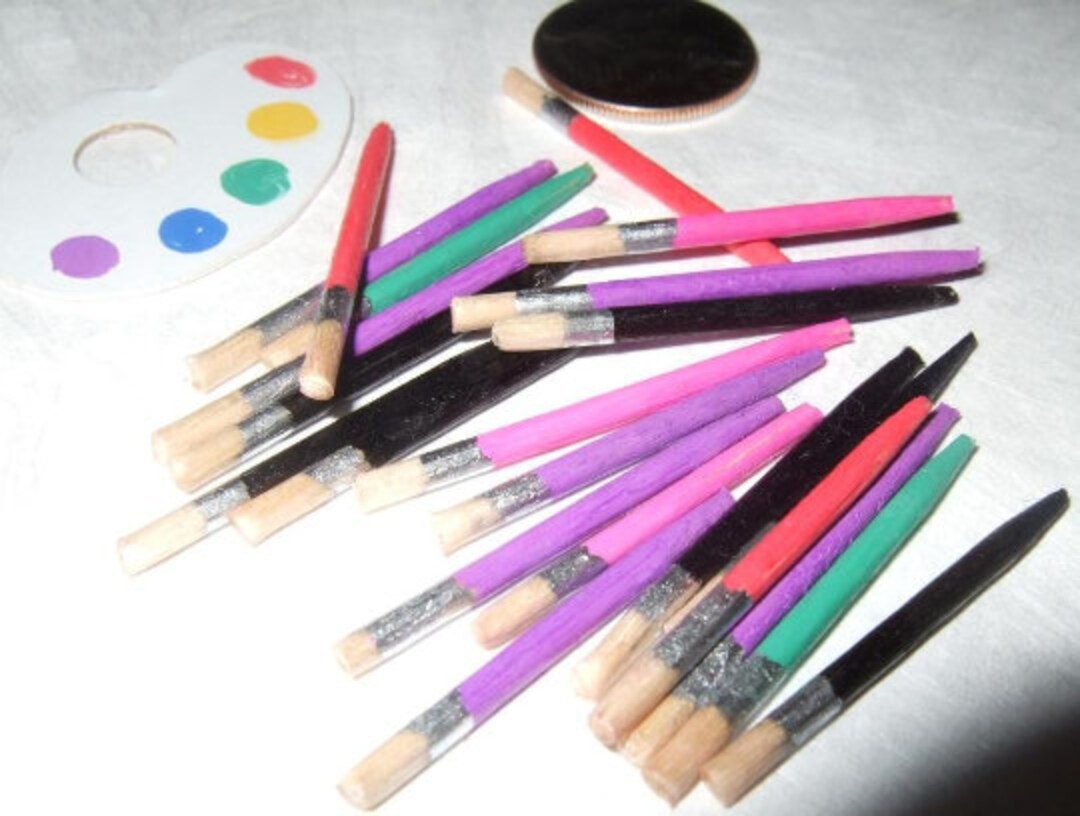 20 New Miniature CRAFTS Mini Paint Brushes & 2 Paint Board 1" Scale LOT ...