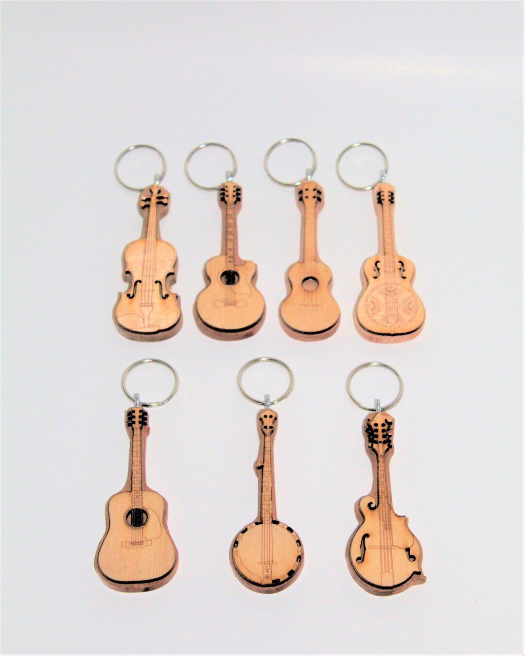 Guitar Banjo Mandolin Dobro Ukulele Fiddle Key/fob Ring; Handcrafted ...