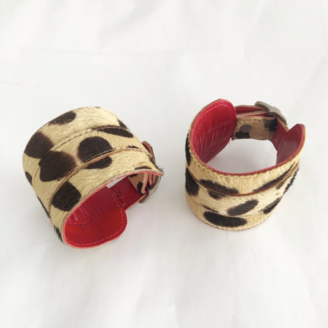 Genuine Leather and Fur Animal Cheetah Leopard Print Cuff Bracelet ...