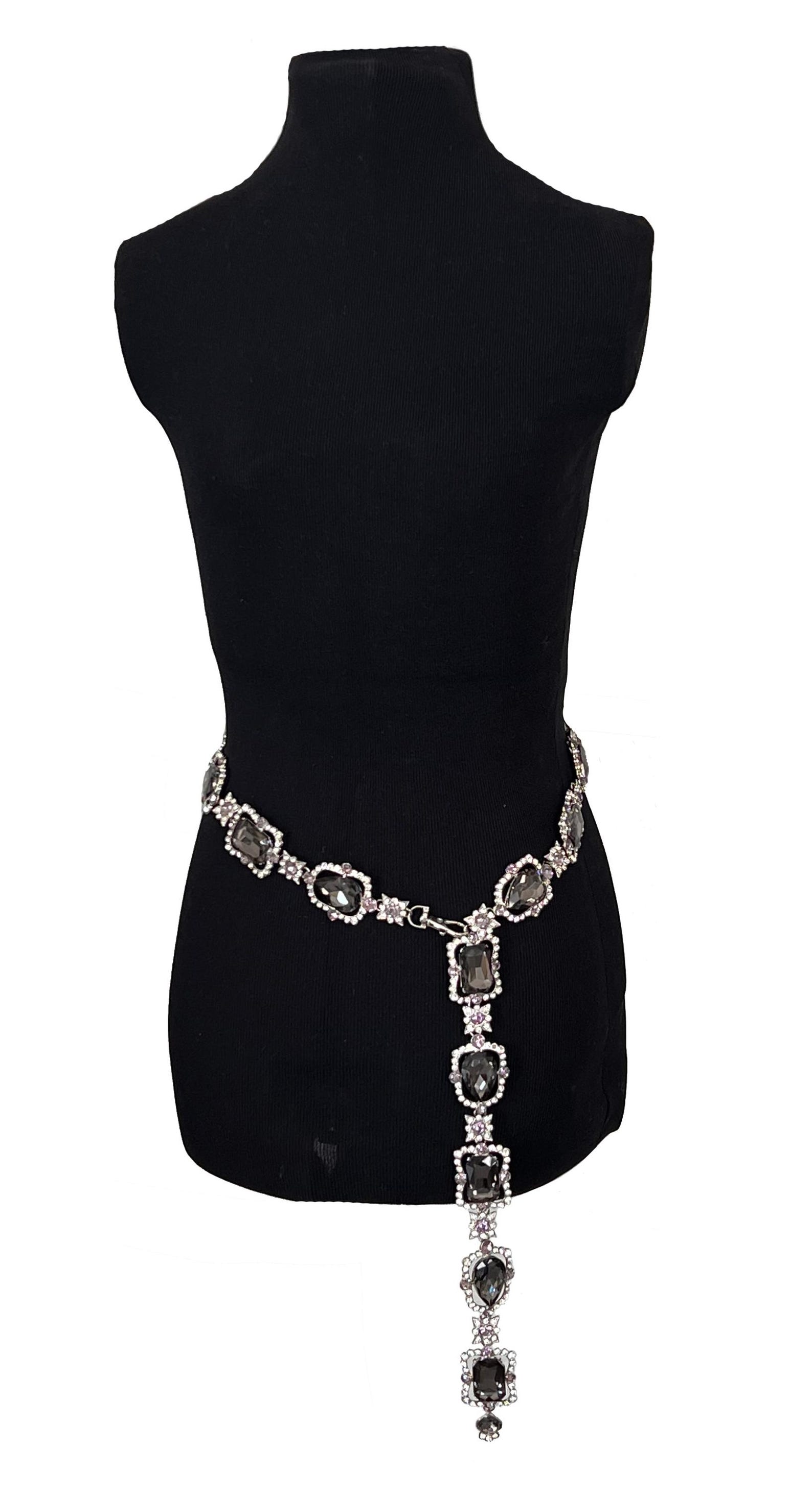Extra Long Vintage Style Silver Tone Metal Grey Rhinestone Chunky ...