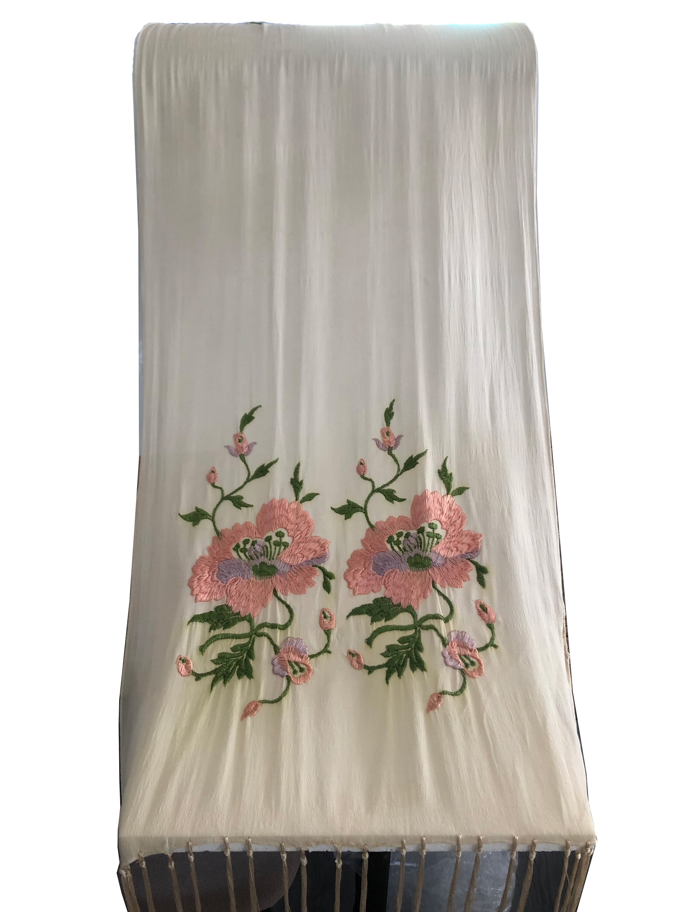 Antique 1920s Cream Beige Ivory Embroidered Vintage Boho Silk Boho Long ...