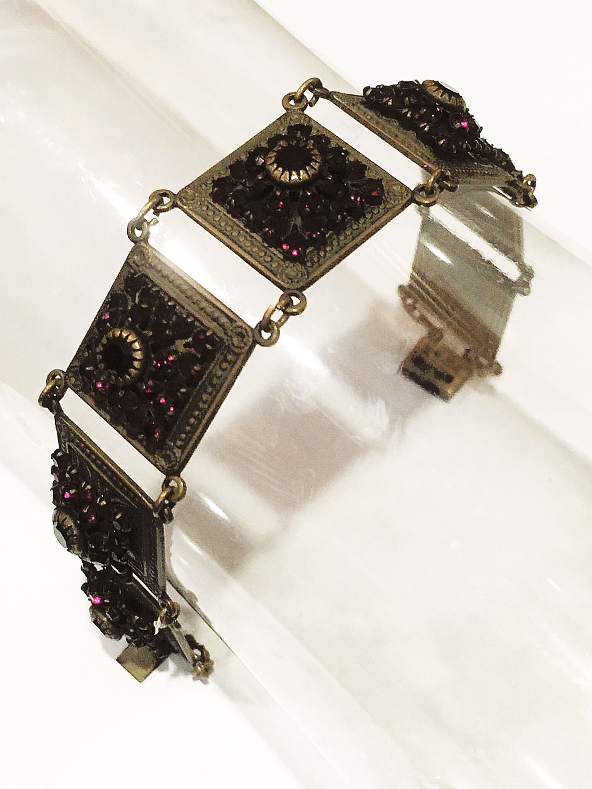 Vintage Victorian Reproduction Garnet Red Ruby Rhinestone Bracelet - Etsy