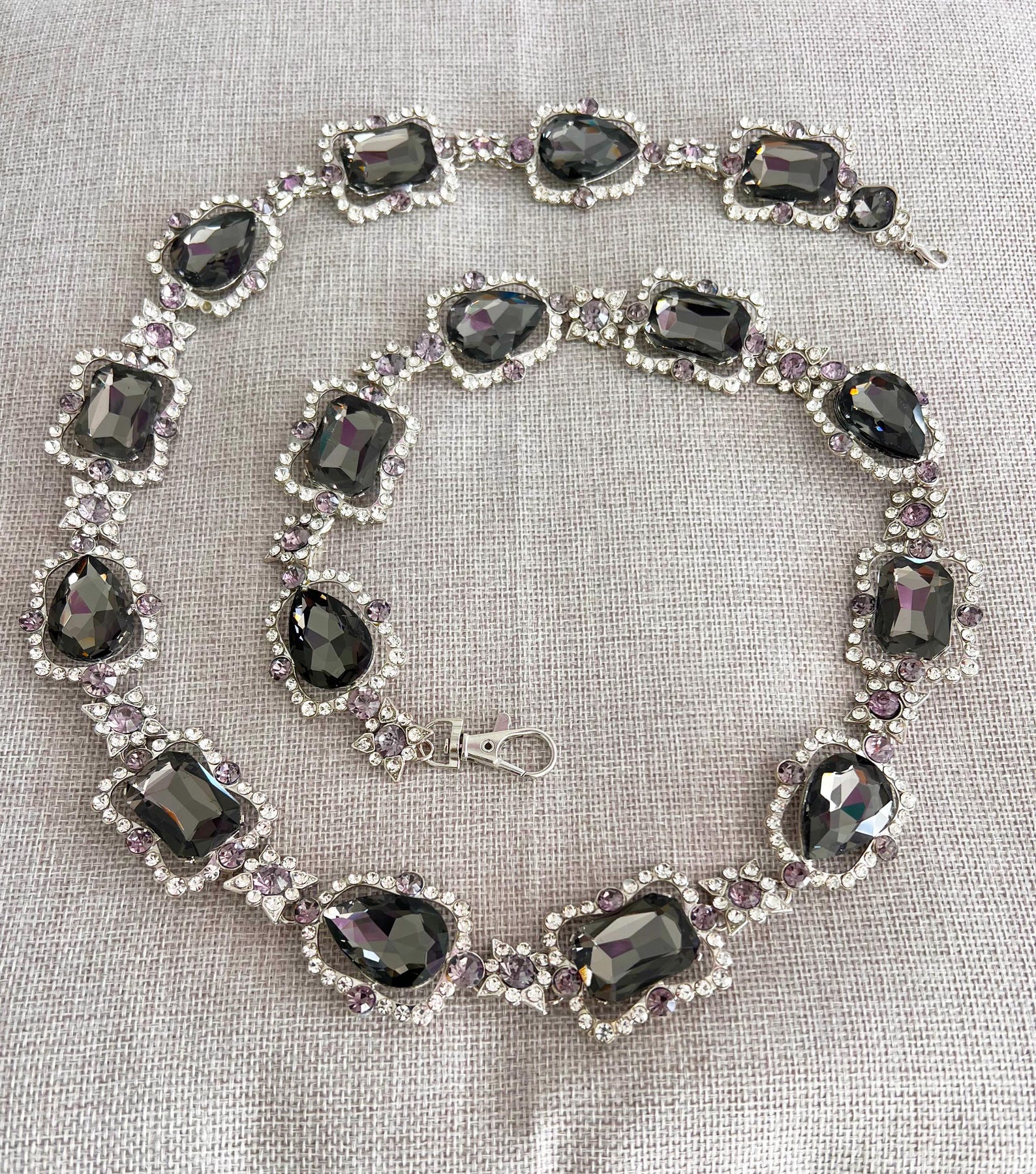 Extra Long Vintage Style Silver Tone Metal Grey Rhinestone Chunky ...