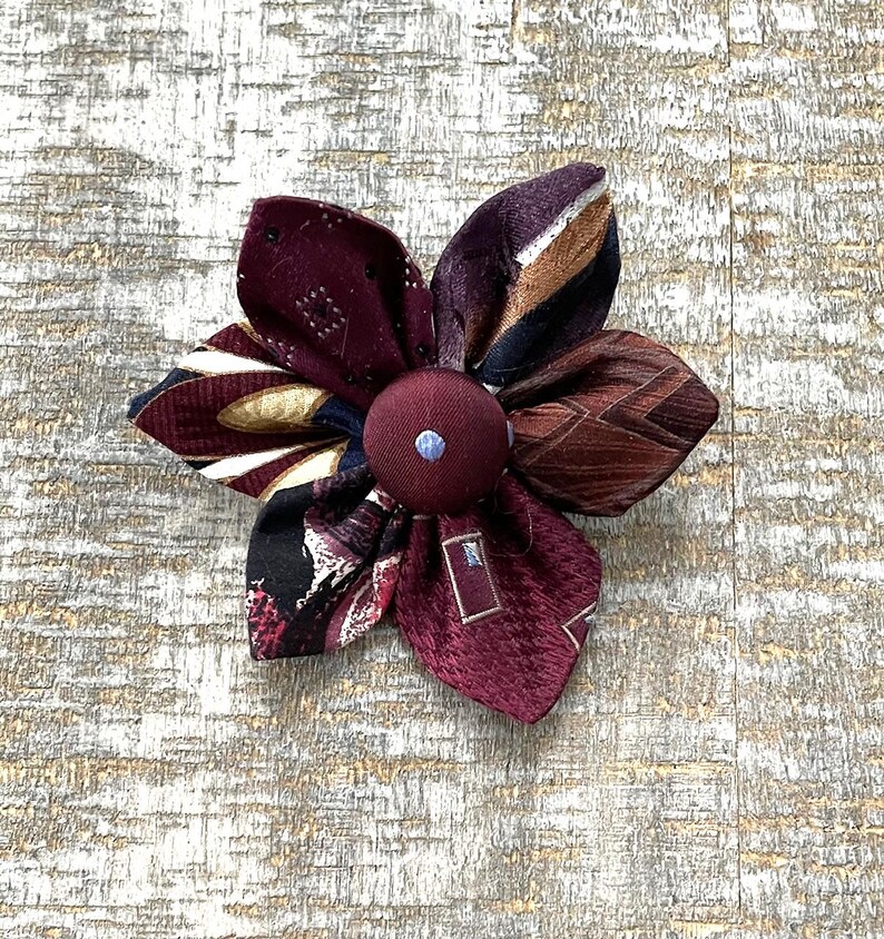 Upcycled Silk Tie Flower Pin – Handmade Boutonniere - Etsy