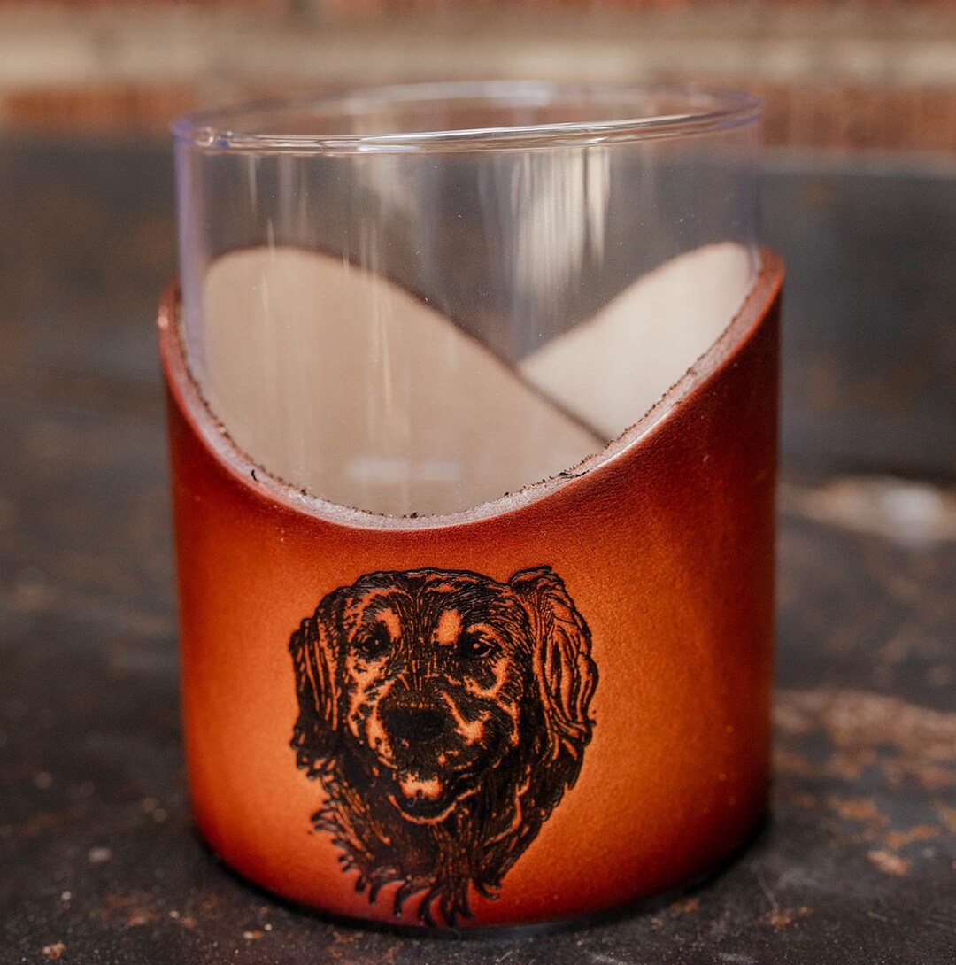 Handmade Leather Golden Retriever Lowball Whiskey Glass - Etsy