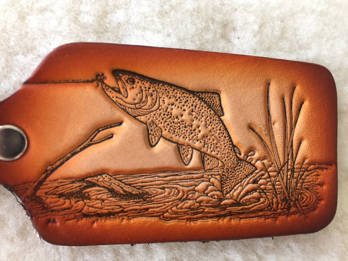 Handmade Leather Trout Key Tag | Etsy