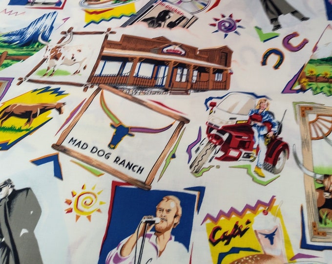 1.9ards Alexander Henry Mad Dog Ranch Scenic Joe Cocker Quilting Cotton ...