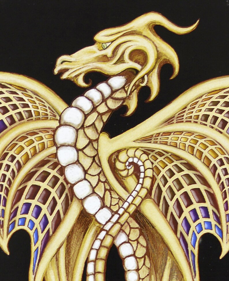 Fan Dragon - Framed Digital Print - 10" X 10" - Fantasy Art -gold ...
