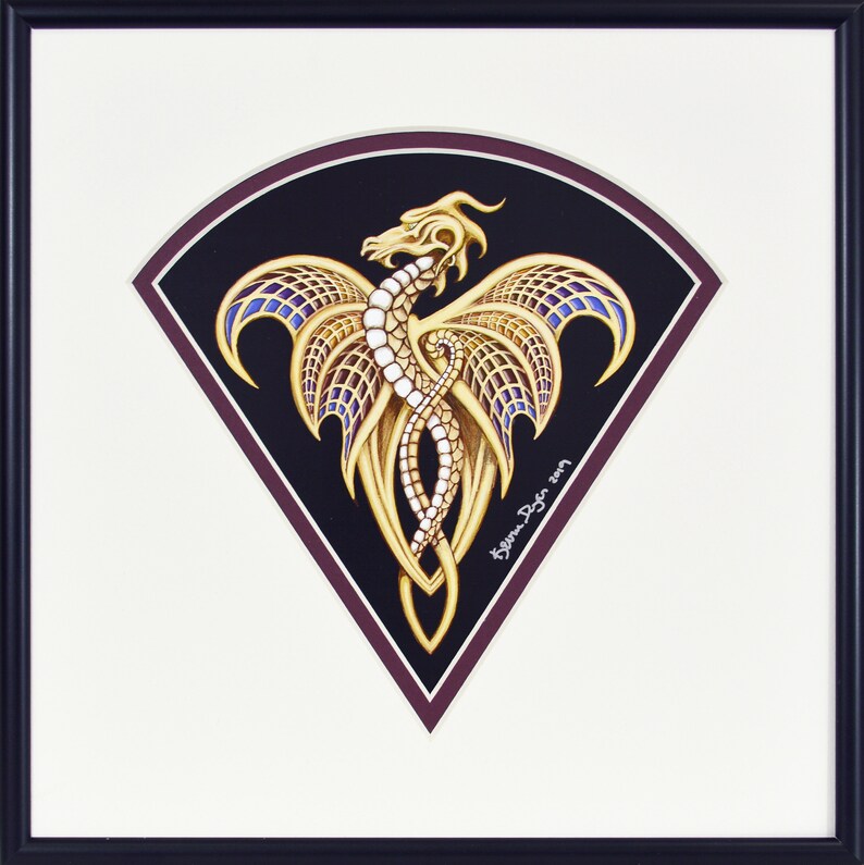 Fan Dragon - Framed Digital Print - 10" X 10" - Fantasy Art -gold ...