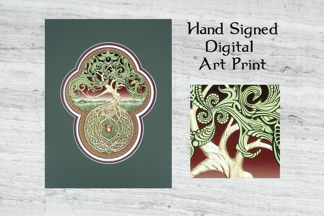 Celtic Tree of Life- Framed Digital Art Print 11"x 14" - Tree - Green ...