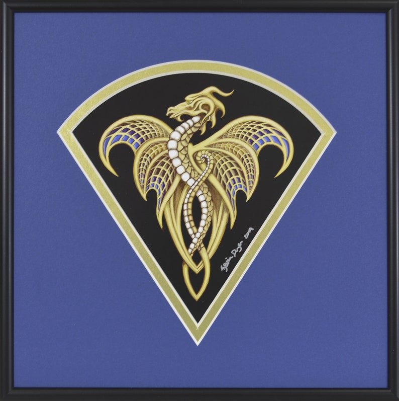 Fan Dragon - Framed Digital Print - 10" X 10" - Fantasy Art -gold ...
