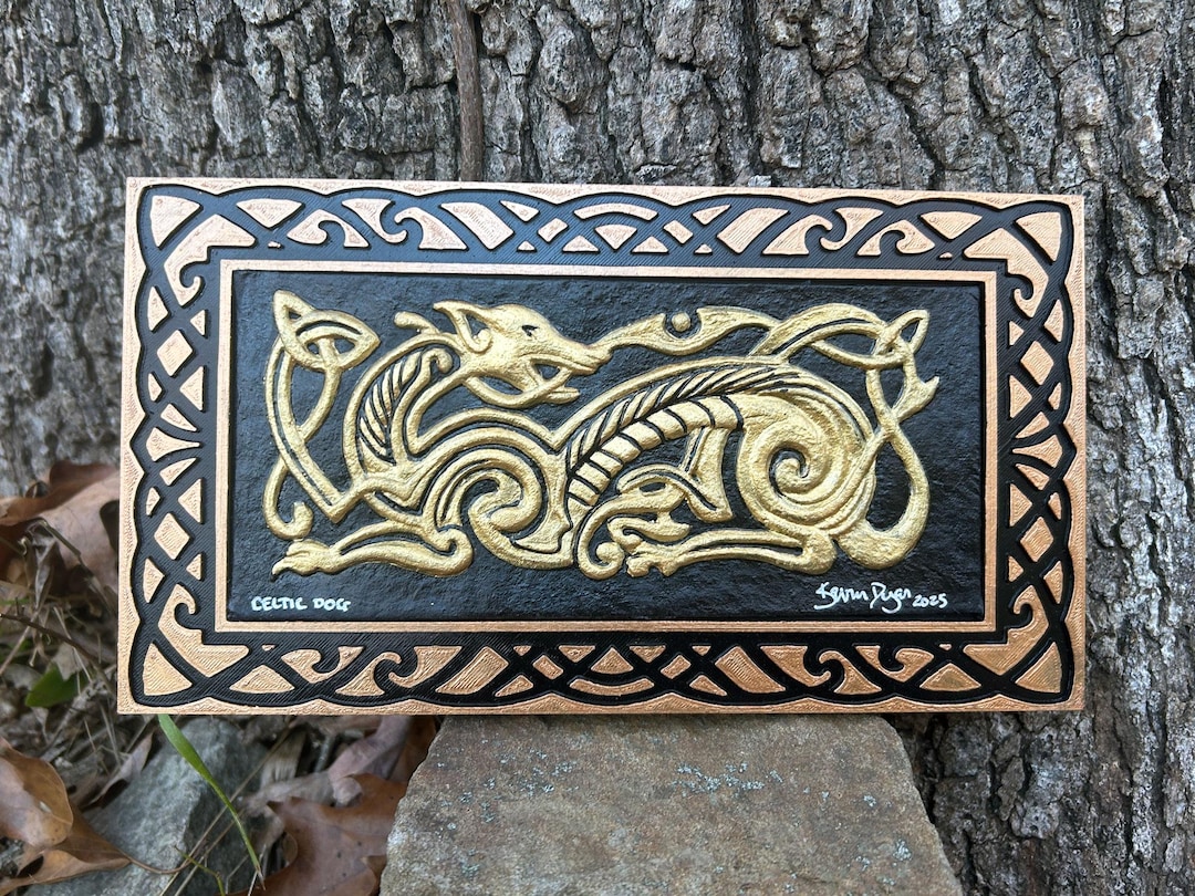 Celtic Dog - Hand Painted Cast Paper Kevin Dyer - Zoomorphic Irish ...
