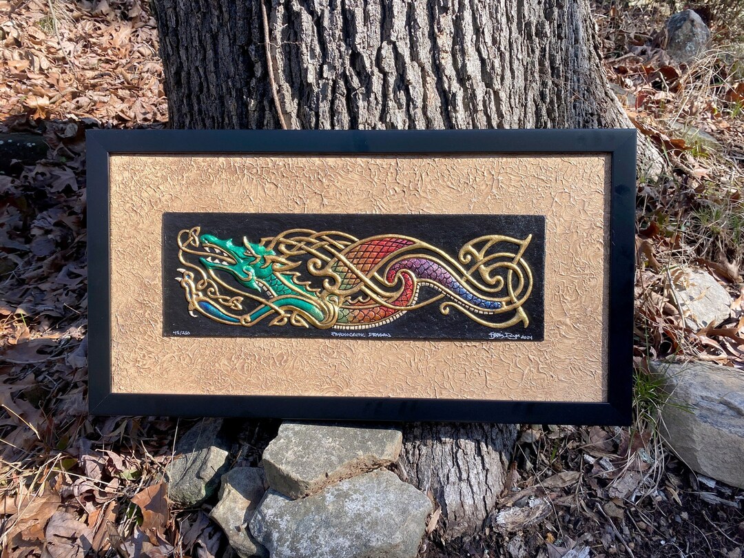 Psycho-celtic Dragon - Cast Paper Kevin Dyer - Fantasy Knot Drake Wyrm ...