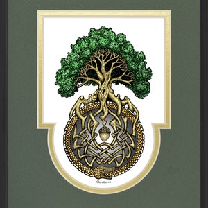 Ouroboros Tree- Framed Digital Art Print - 8" X 10" - Great Oak - Acorn ...