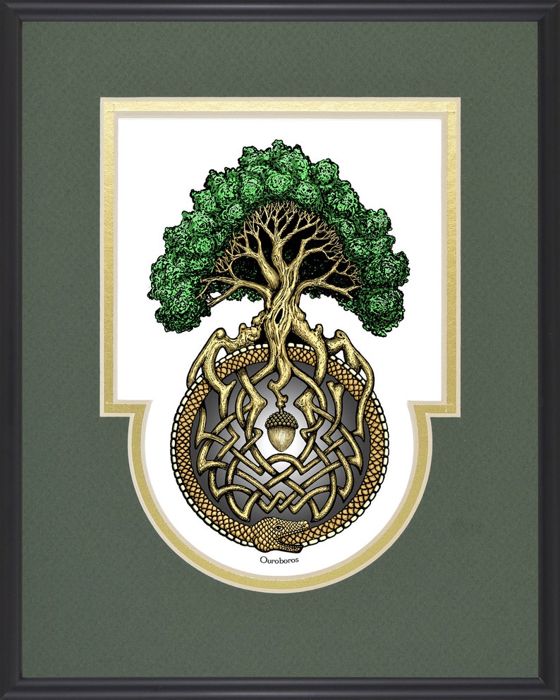 Ouroboros Tree- Framed Digital Art Print - 8" X 10" - Great Oak - Acorn ...