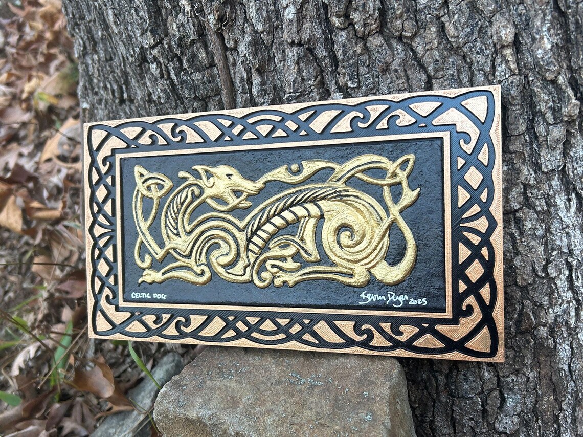 Celtic Dog - Hand Painted Cast Paper Kevin Dyer - Zoomorphic Irish ...