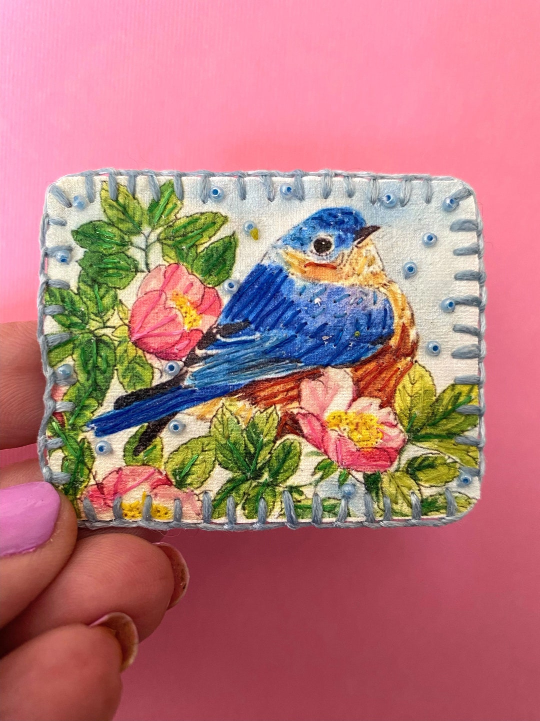 Bluebird Bird Pin,hand Embroidered and Handpainted Bird Pin,beaded Pin ...