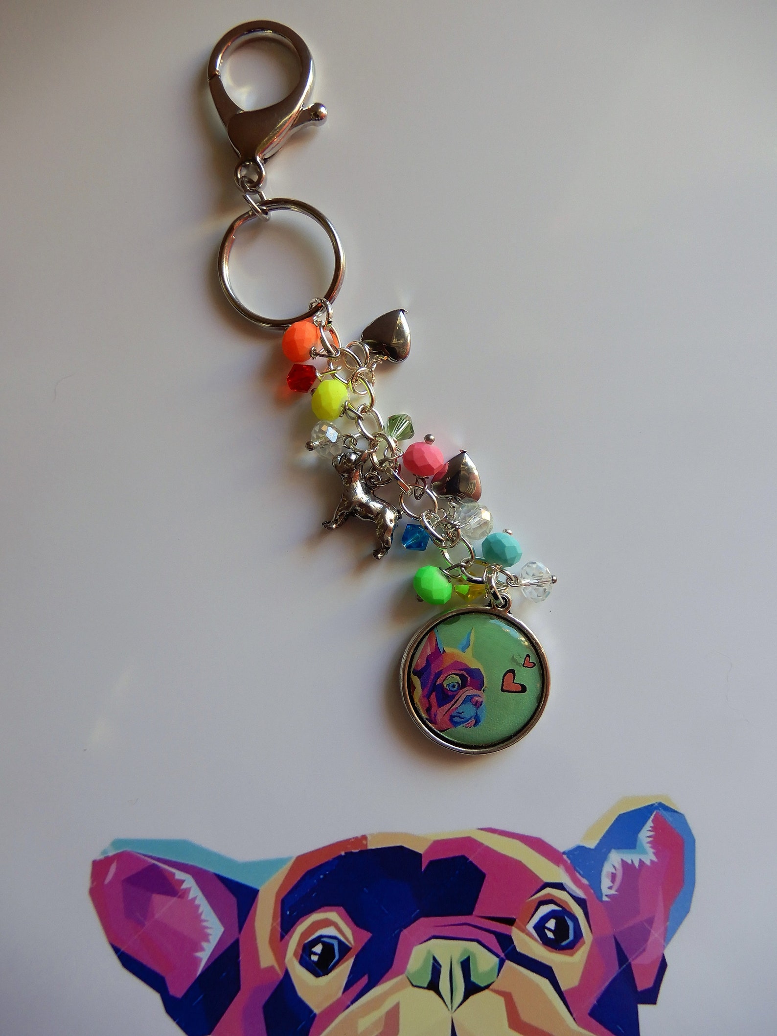 French Bulldog Key Chain.i Love My French Bulldog, Beaded Key Chain ...