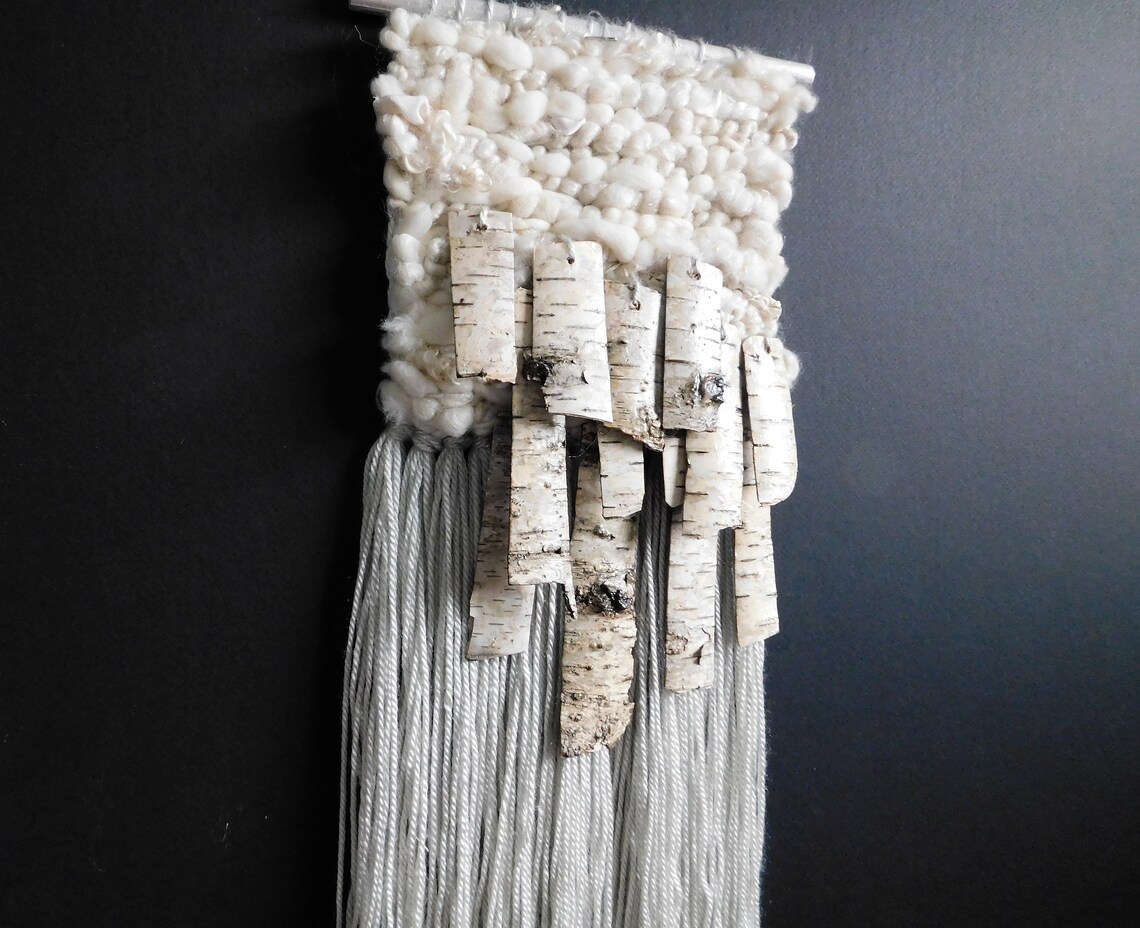 White Birch Wall Hanging, Art Yarn Wall Hanging, Birch Branch, Birch ...